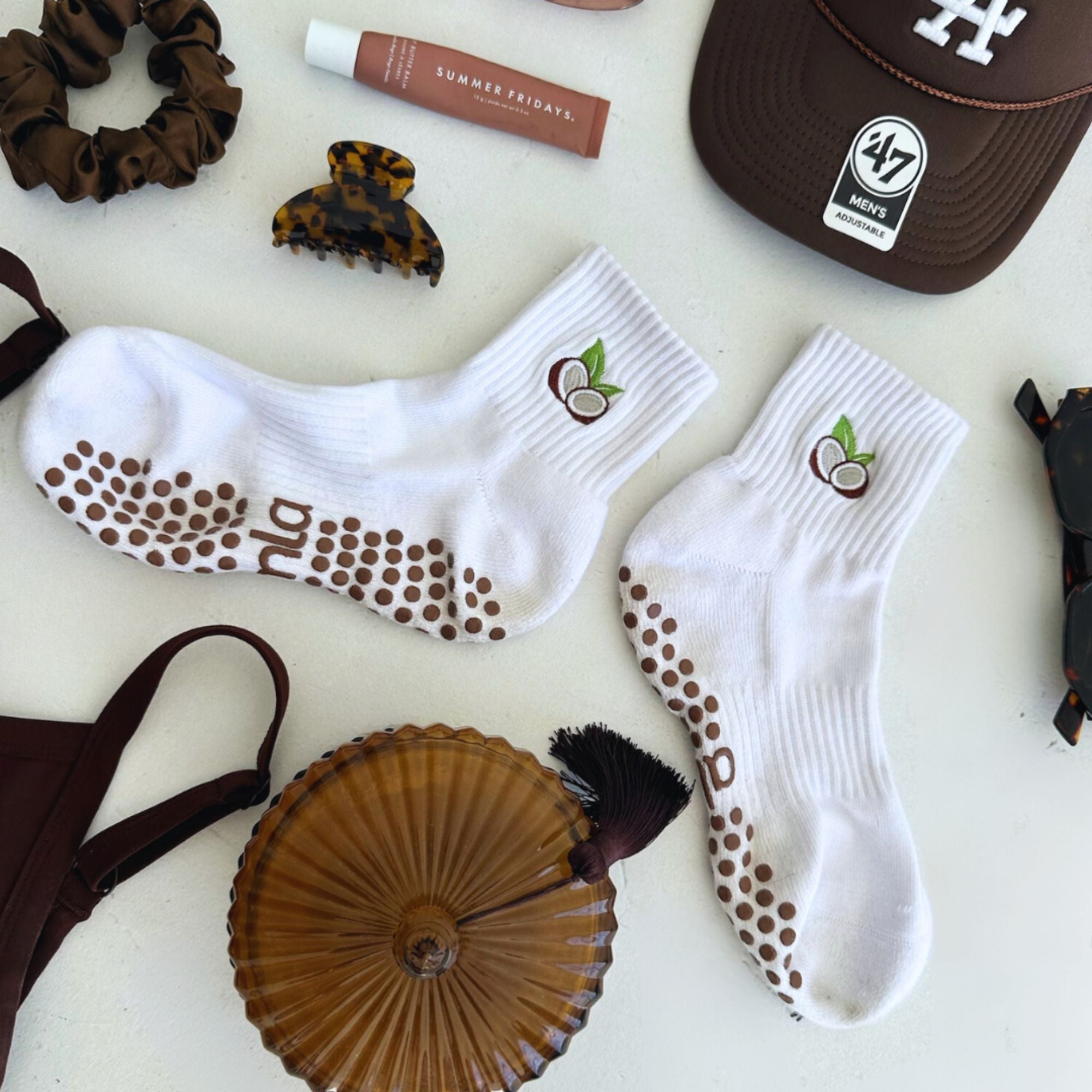 Coconut Grip Socks | Eat Your Fruits and Veggies Pilates Non Slip Socks ...