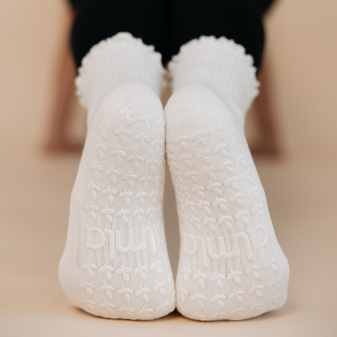 Oat Milk Grip Socks | Daily Grind Pilates Non Slip Ruffle Socks for ...